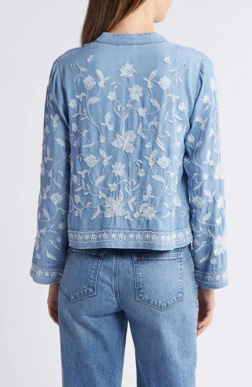 NIKKI LUND Madison Floral Embroidered Chambray Shirt - Blue