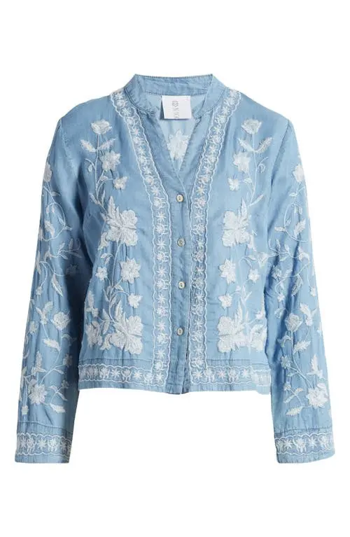 NIKKI LUND Madison Floral Embroidered Chambray Shirt - Blue