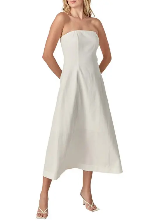 Endless Rose Strapless Linen Midi Dress - White