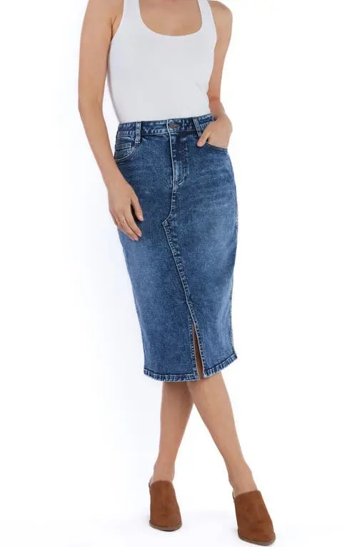 WASH LAB DENIM Silver Denim Midi Skirt