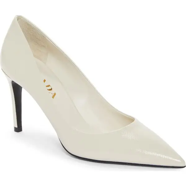 Prada Saffiano Leather Pointed-toe Pump - Avorio