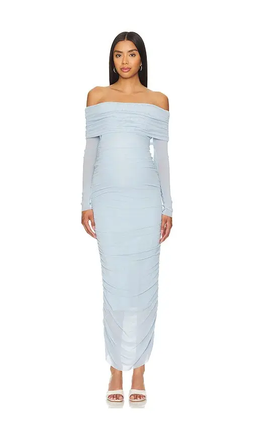 BUMPSUIT Off The Shoulder Mesh Dress - Powder Blue
