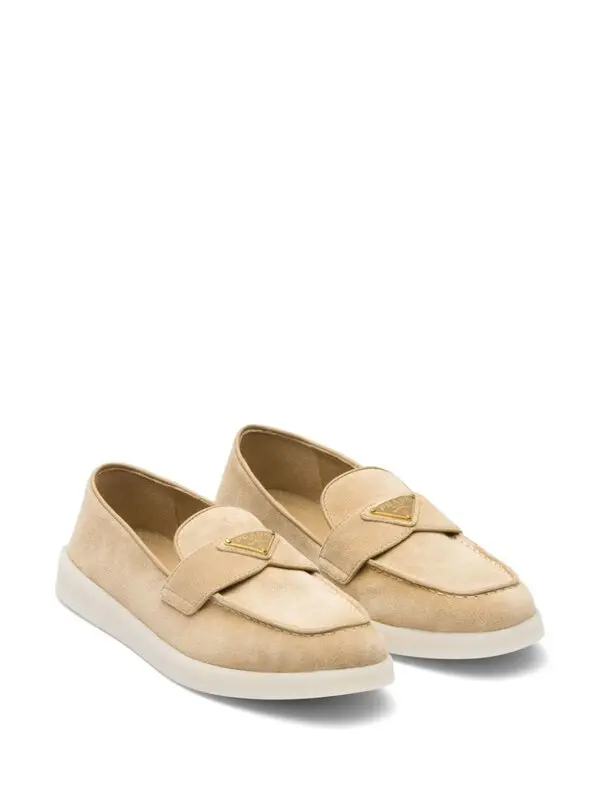 Prada Triangle-logo Suede Loafers - Neutrals