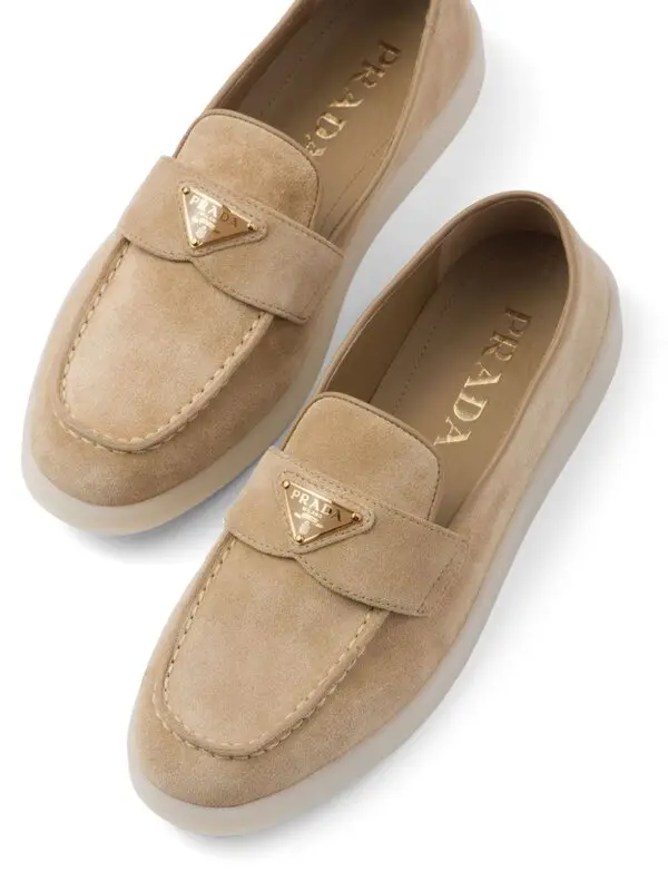 Prada Triangle-logo Suede Loafers - Neutrals