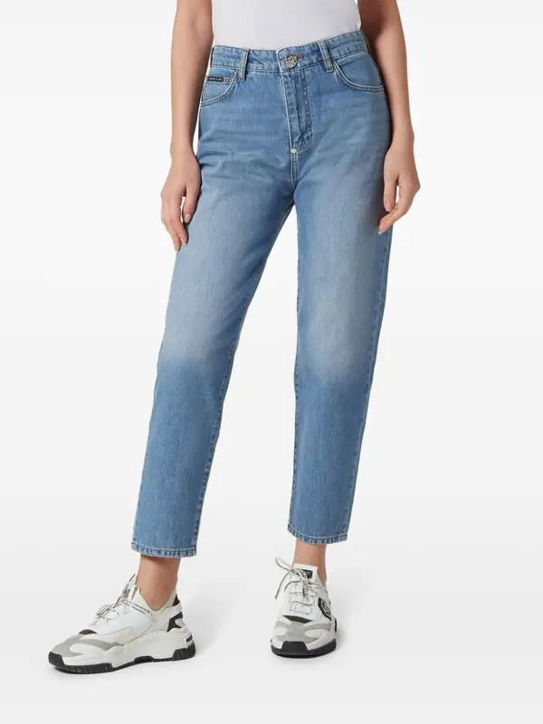 Philipp Plein Logo-appliqué High-rise Tapered Jeans - Blue
