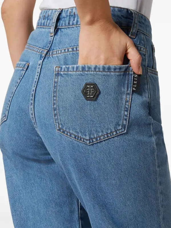 Philipp Plein Logo-appliqué High-rise Tapered Jeans - Blue