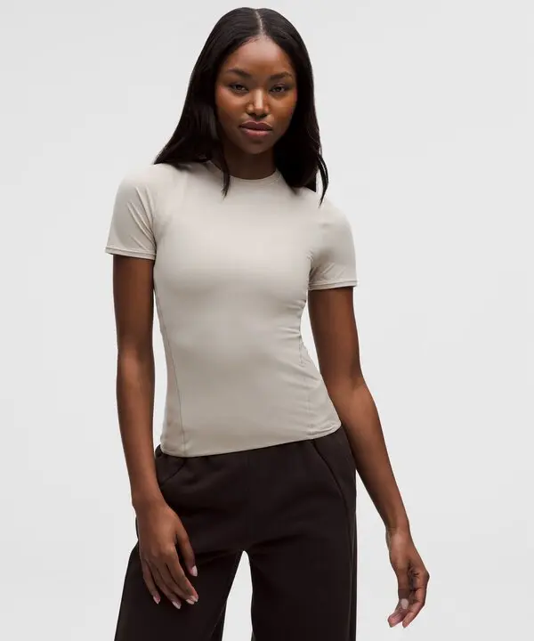 Lululemon Wundermost Ultra-soft Nulu Hip-length Crewneck Shirt - Downtown Tan