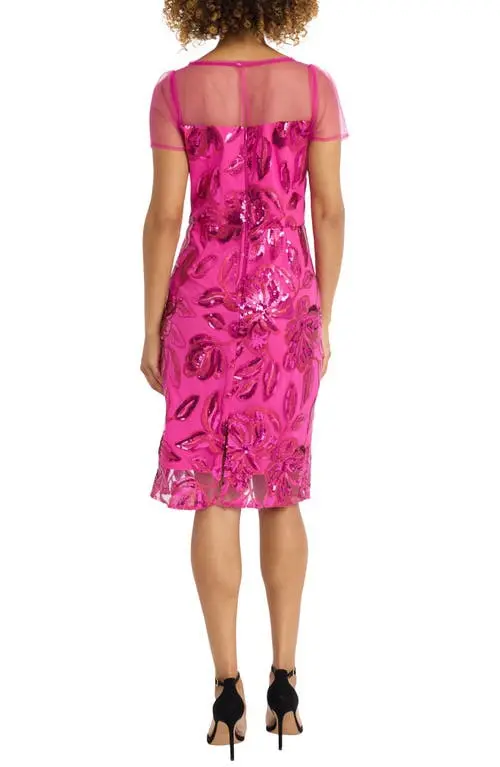 Maggy London Sequin Mesh Yoke Sheath Dress