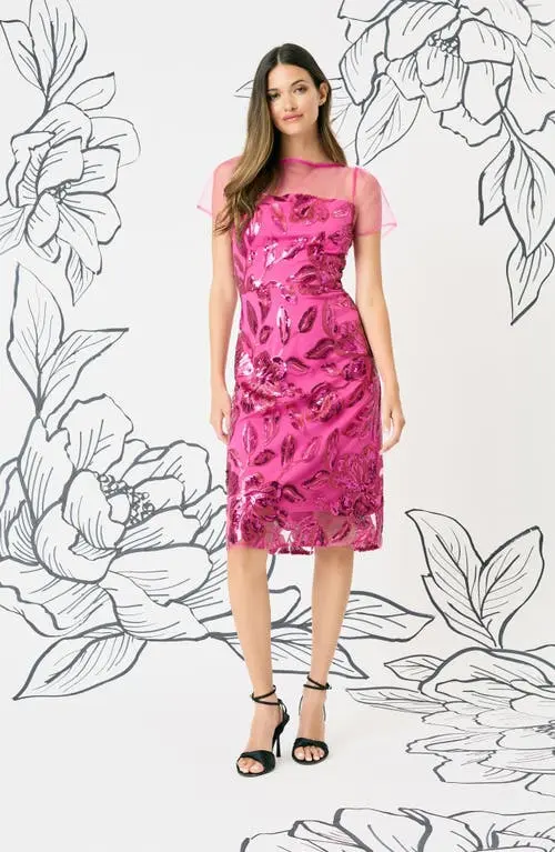 Maggy London Sequin Mesh Yoke Sheath Dress