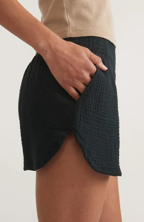Marine Layer Corinne Smocked Double Cloth Cotton Shorts - Black