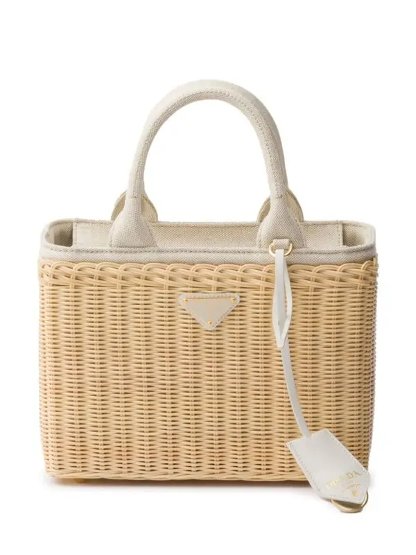 Prada Wicker Tote Bag With Triangle Logo