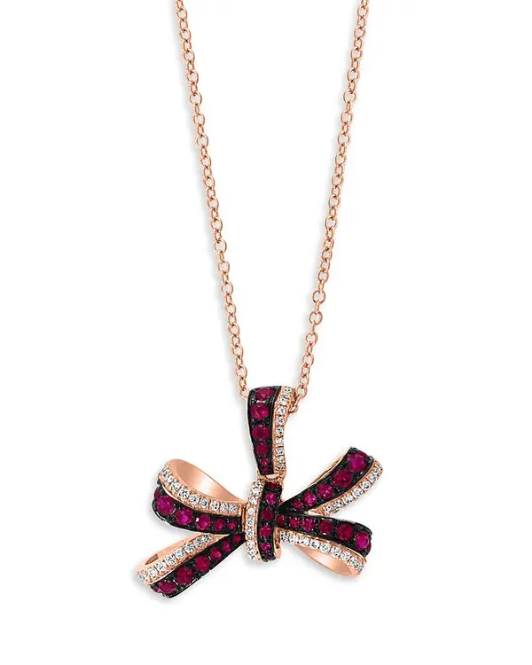 Bloomingdale'S 14k Rose Gold Ruby And Diamond Bow Pendant Necklace - Pink