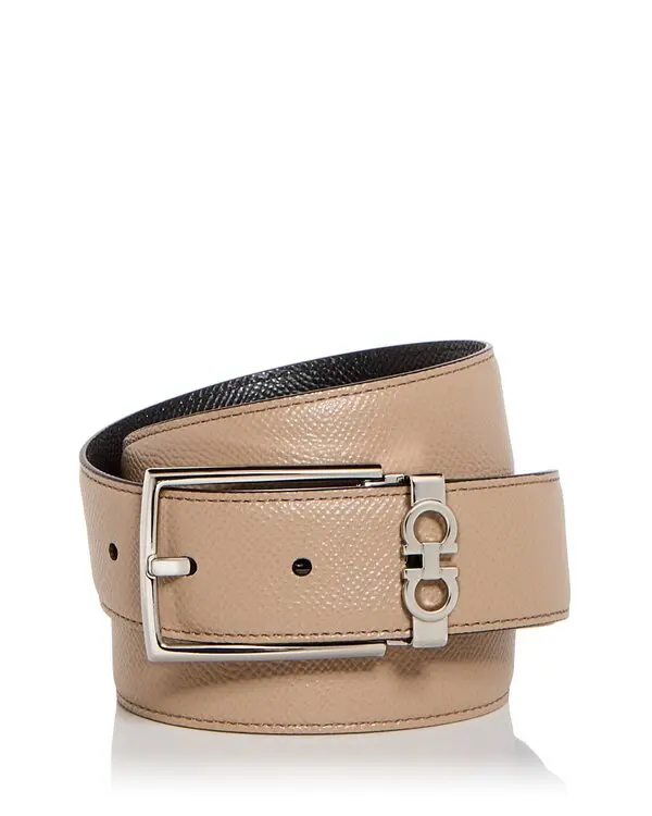 FERRAGAMO Gancini Keeper Reversible Leather Belt - Beige/nero