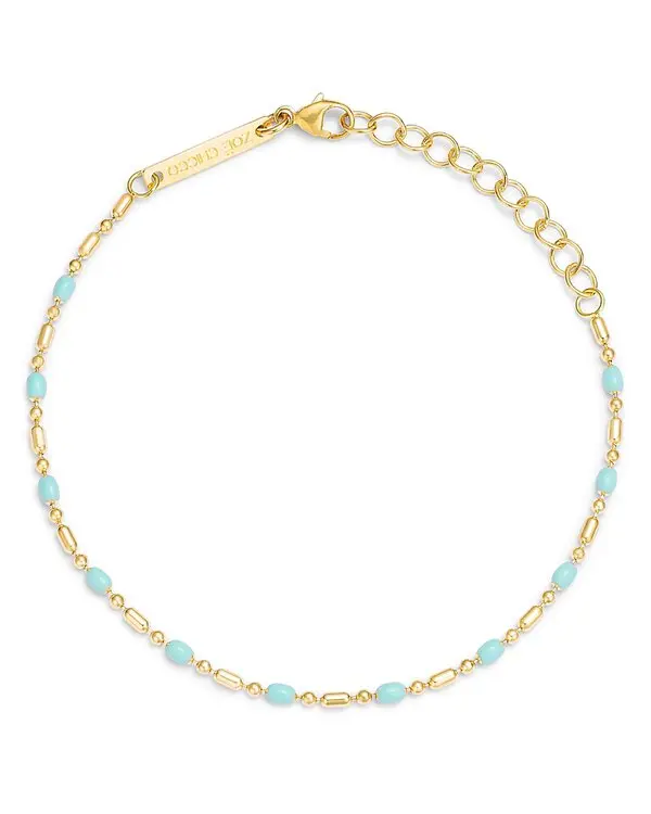 Zoe Chicco 14k Yellow Gold Enamel Bead & Bar Link Bracelet - Blue/gold