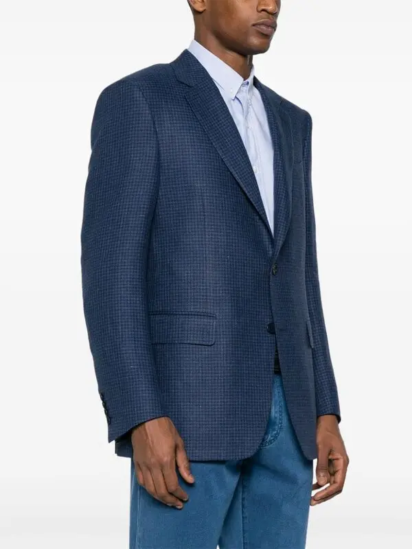 Canali Houndstooth Linen-blend Blazer