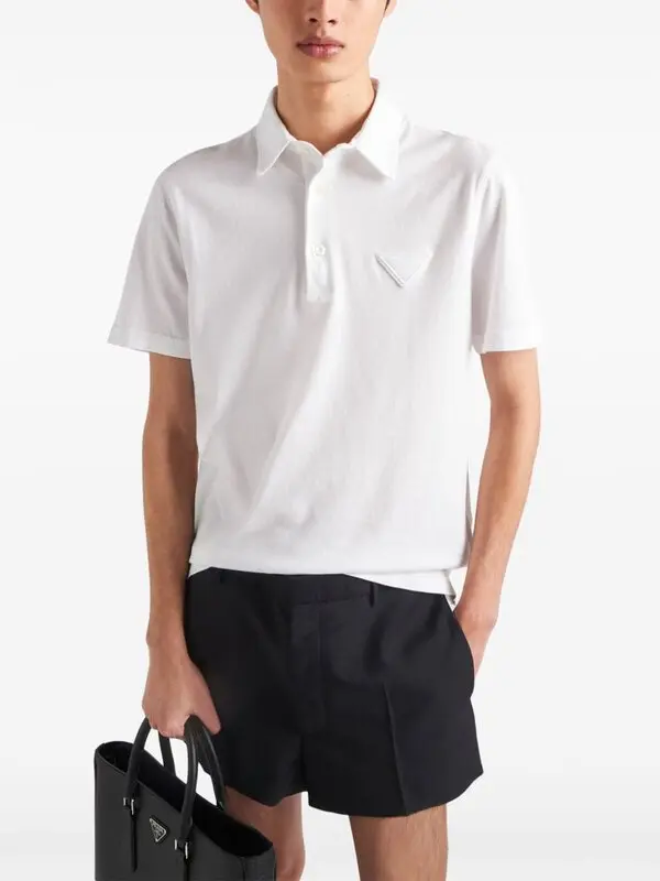 Prada Logo-patch Cotton Polo Shirt - White