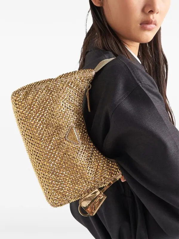 Prada Re-edition Crystal-embellished Mini Bag - Gold