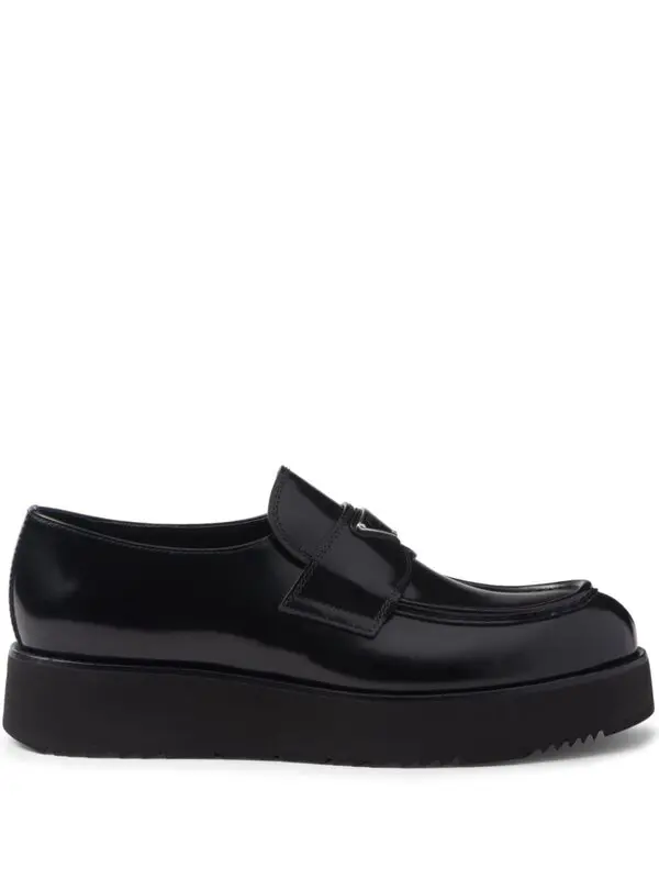 Prada Logo-plaque Brushed Leather Loafers - Black