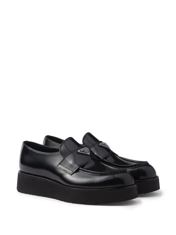 Prada Logo-plaque Brushed Leather Loafers - Black