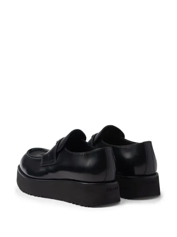 Prada Logo-plaque Brushed Leather Loafers - Black
