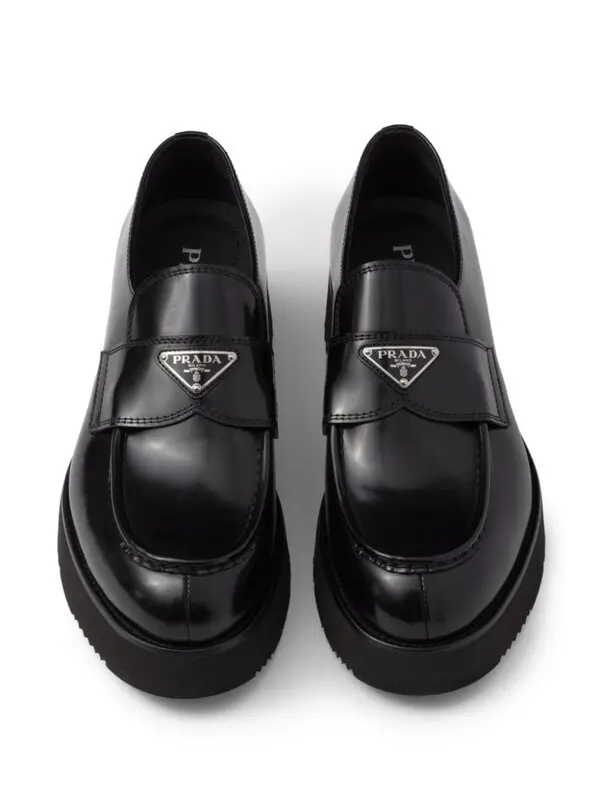 Prada Logo-plaque Brushed Leather Loafers - Black