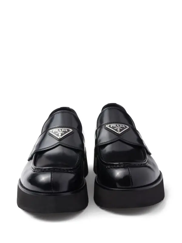 Prada Logo-plaque Brushed Leather Loafers - Black