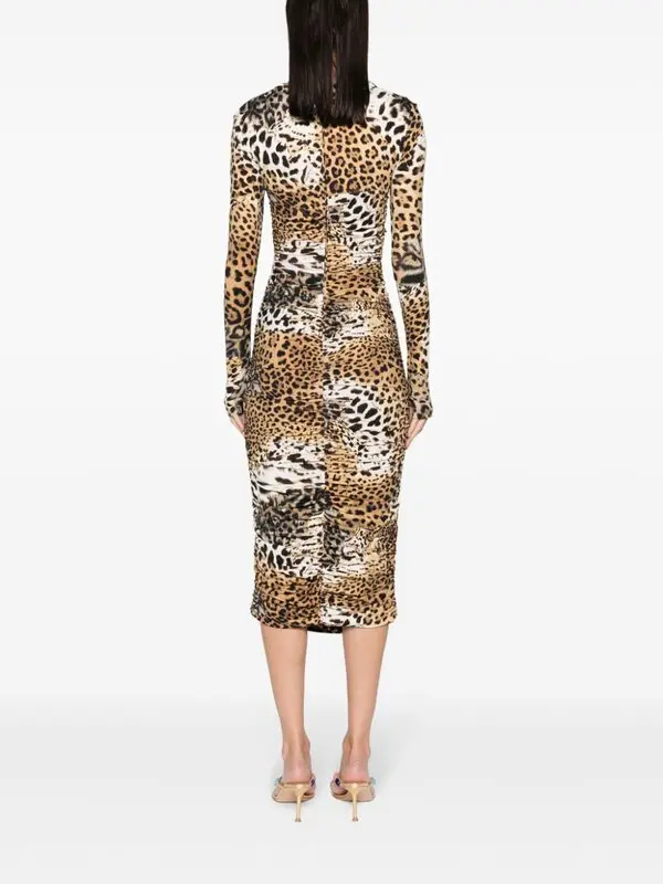 Roberto Cavalli Jaguar Skin-print Ruched Dress - Neutrals