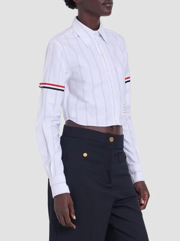 Thom Browne Shadow Stripe Cropped Oxford Shirt