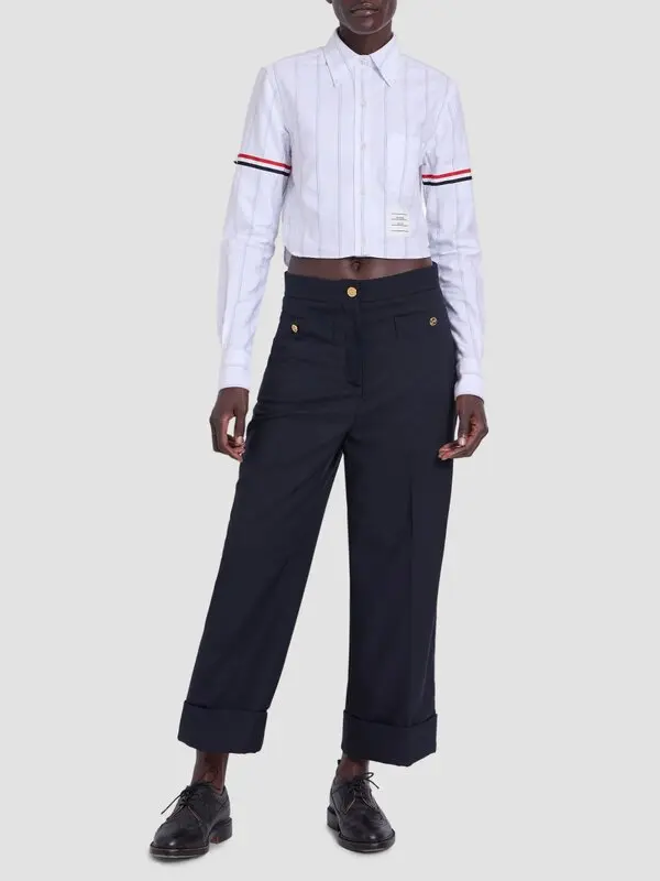 Thom Browne Shadow Stripe Cropped Oxford Shirt