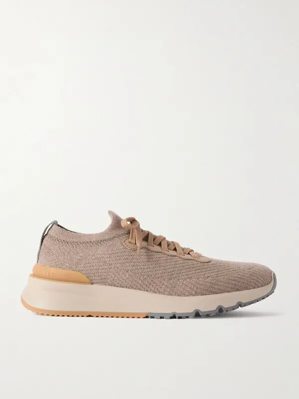 Brunello Cucinelli Leather-trimmed Knit Sneakers - Neutrals