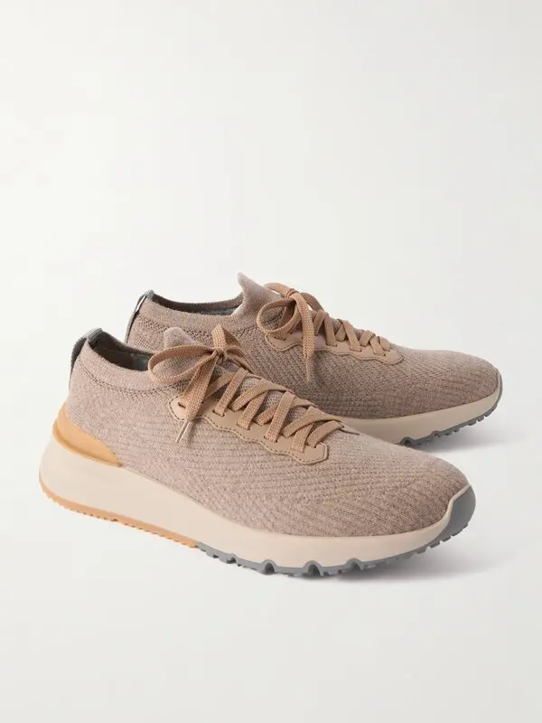 Brunello Cucinelli Leather-trimmed Knit Sneakers - Neutrals