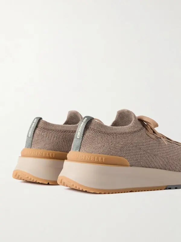 Brunello Cucinelli Leather-trimmed Knit Sneakers - Neutrals