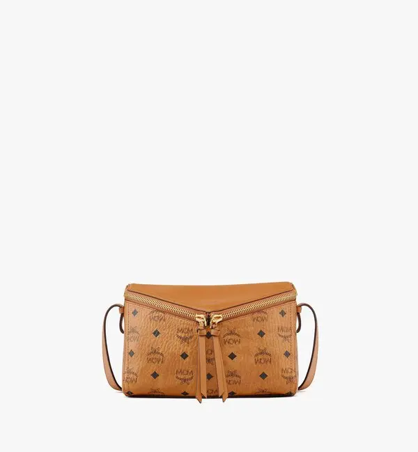 Mcm Diamant Shoulder Bag In Visetos Leather Mix - Cognac