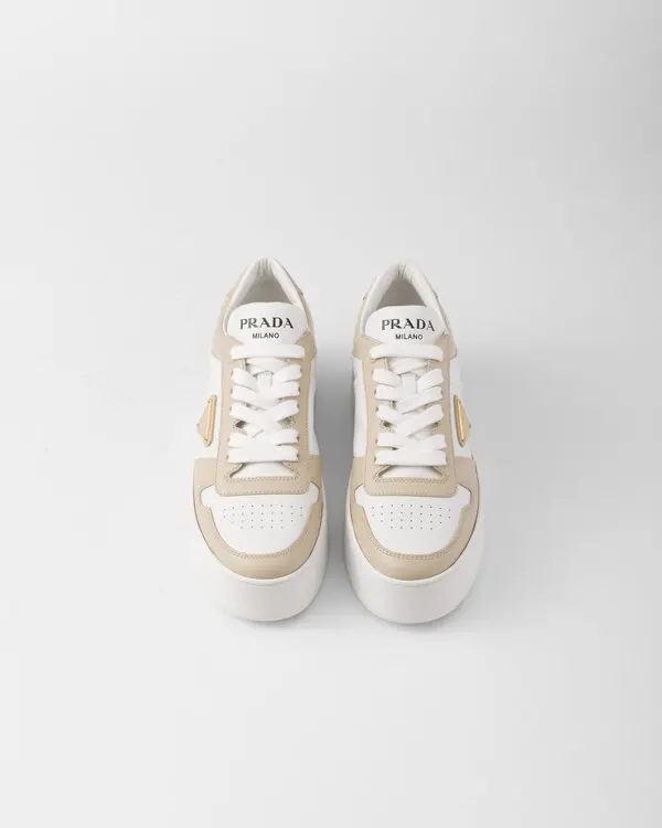 Prada Downtown Leather Sneakers - Desert/white