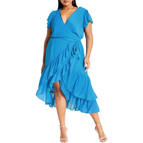 cornflower blue wrap dress Naples Faux Wrap Dress Ferns Cornflower Blue