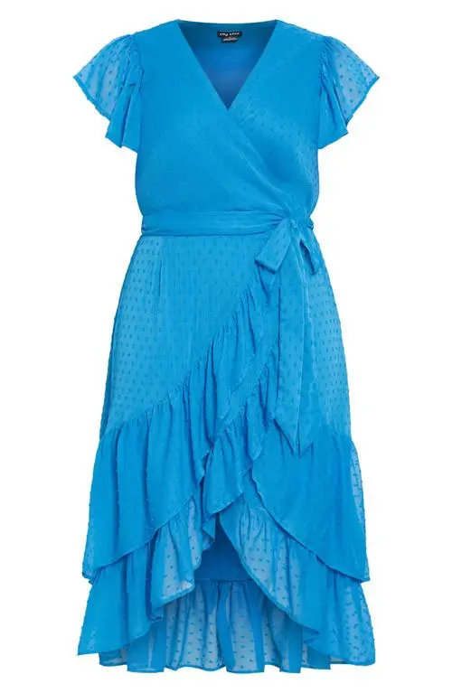 City Chic Clip Dot Wrap Dress In Cornflower - 60% Off | Editorialist