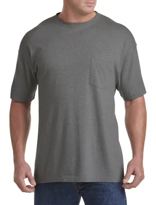 HARBOR BAY BY DXL Moisture-wicking Pocket T-shirt - Med Grey Hthr