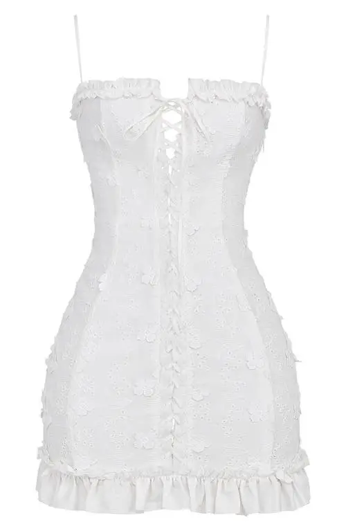 knee length dresses for ladies WHITE FLORAL APPLIQUÉ MINI DRESS – Chuiii main image 1