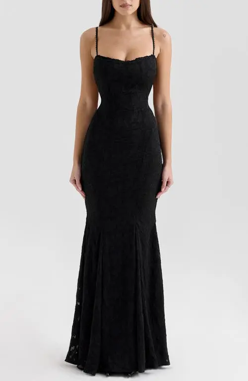 House Of Cb Joan Floral Appliqué Mermaid Gown - Black