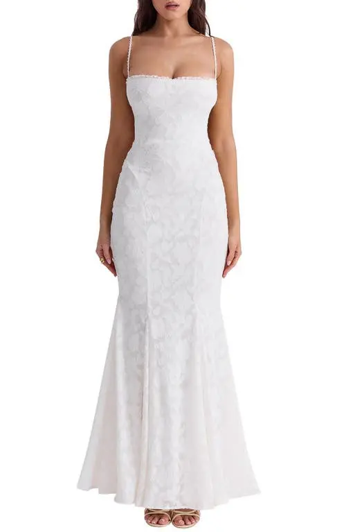 House Of Cb Joan Floral Appliqué Mermaid Gown - Ivory