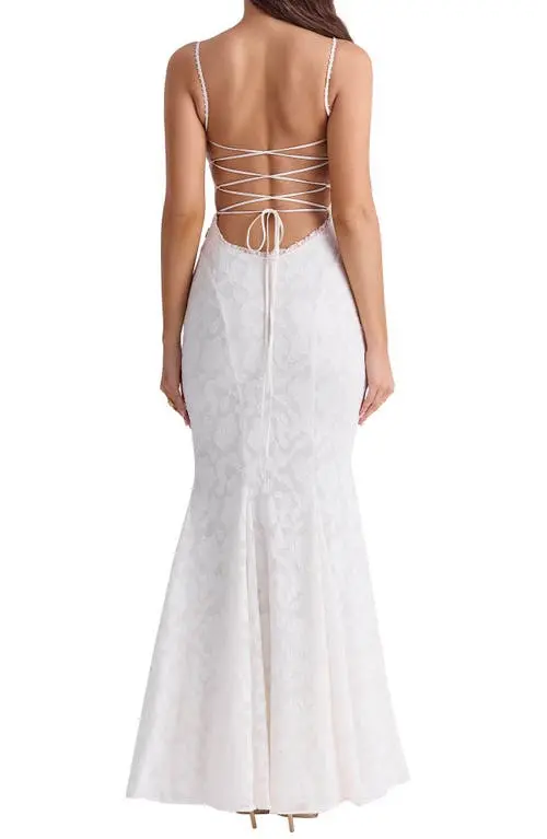 House Of Cb Joan Floral Appliqué Mermaid Gown - Ivory