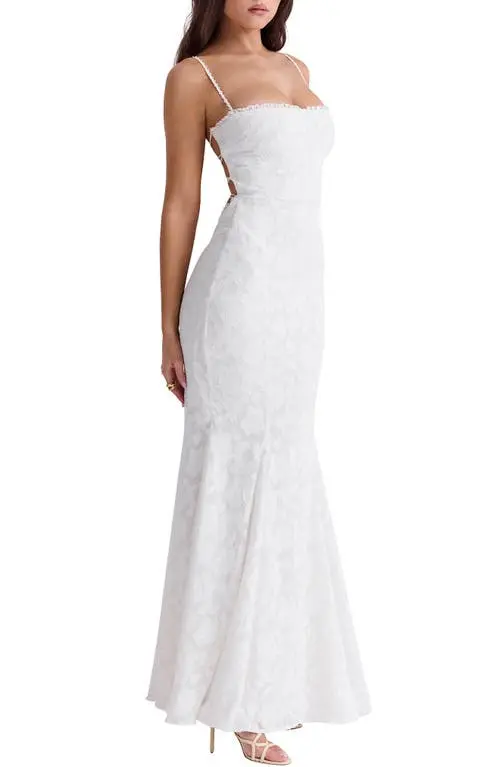 House Of Cb Joan Floral Appliqué Mermaid Gown - Ivory