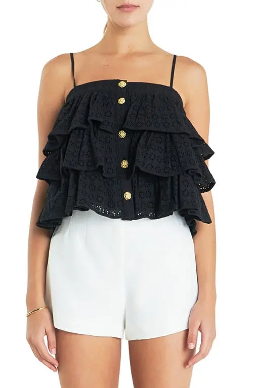 English Factory Tiered Broderie Lace Camisole - Black
