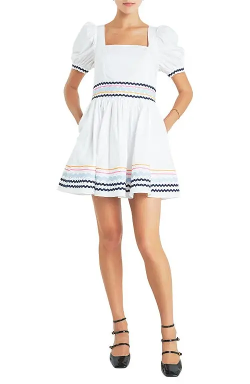 English Factory Rickrack Trim Fit & Flare Mini Dress - White