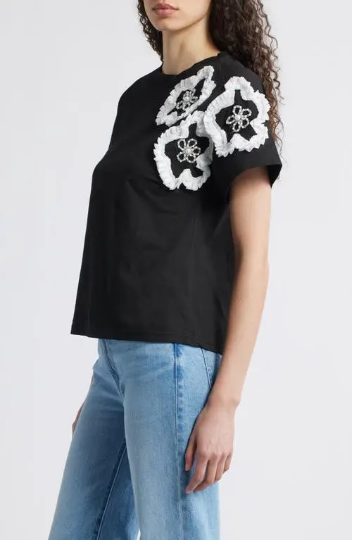 NIKKI LUND Celine Flower Appliqué Top - Black