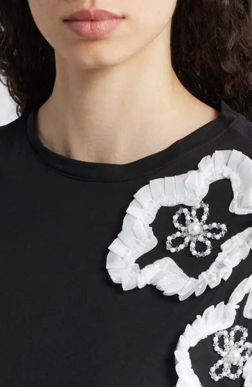NIKKI LUND Celine Flower Appliqué Top - Black