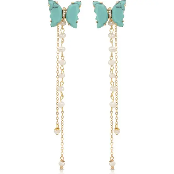 Ettika Butterfly & Freshwater Pearl Drop Earrings - Turquoise