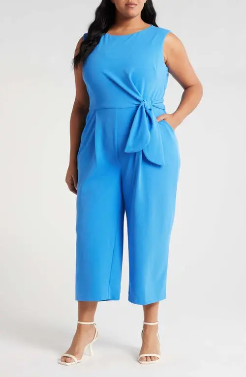 TAHARI ASL Side Tie Scuba Crepe Wide Leg Jumpsuit - Summer Sky