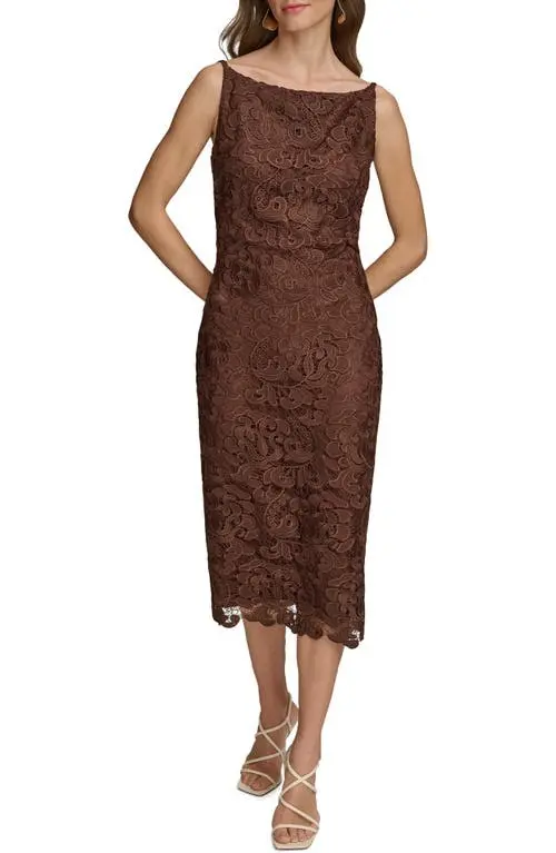 Donna Karan New York Embroidered Lace Midi Sheath Dress In Canyon - 50% Off  | Editorialist