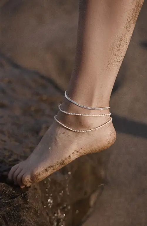 ST. MORAN Edie Herringbone Chain Anklet - Silver